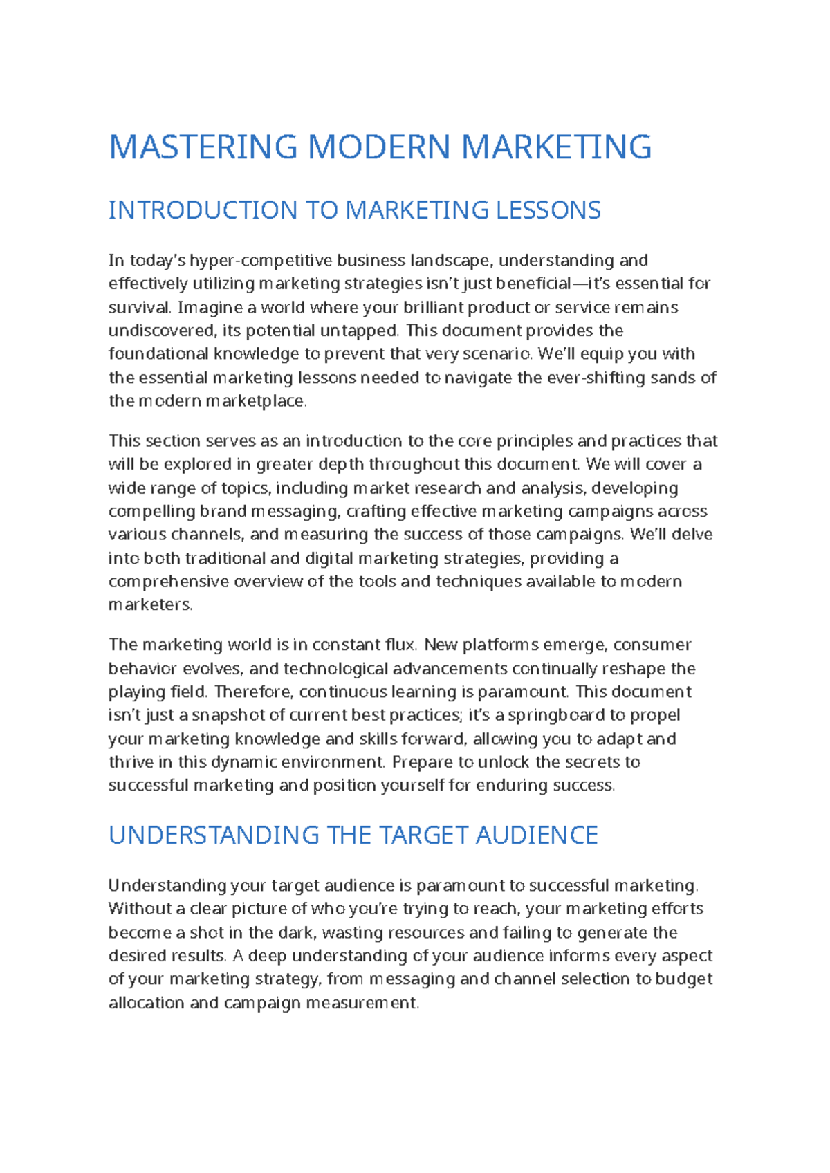 Mastering Modern Marketing - MASTERING MODERN MARKETING INTRODUCTION TO ...