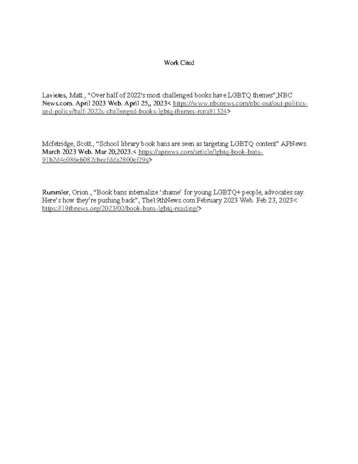 Work Cited Targeting Lgbtq - Work Cited Lavietes, Matt., “Over half of ...