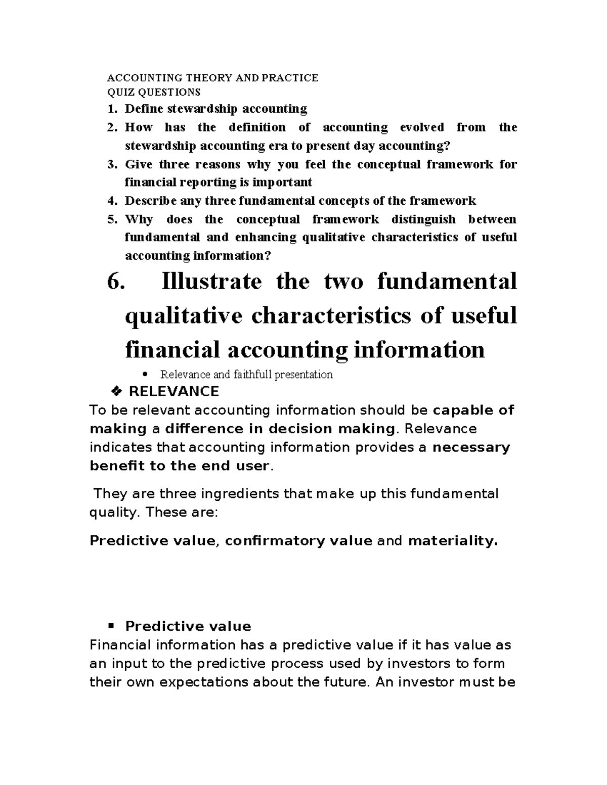 Accounting Theory AND Practice QUIZ QUES - ACCOUNTING THEORY AND ...