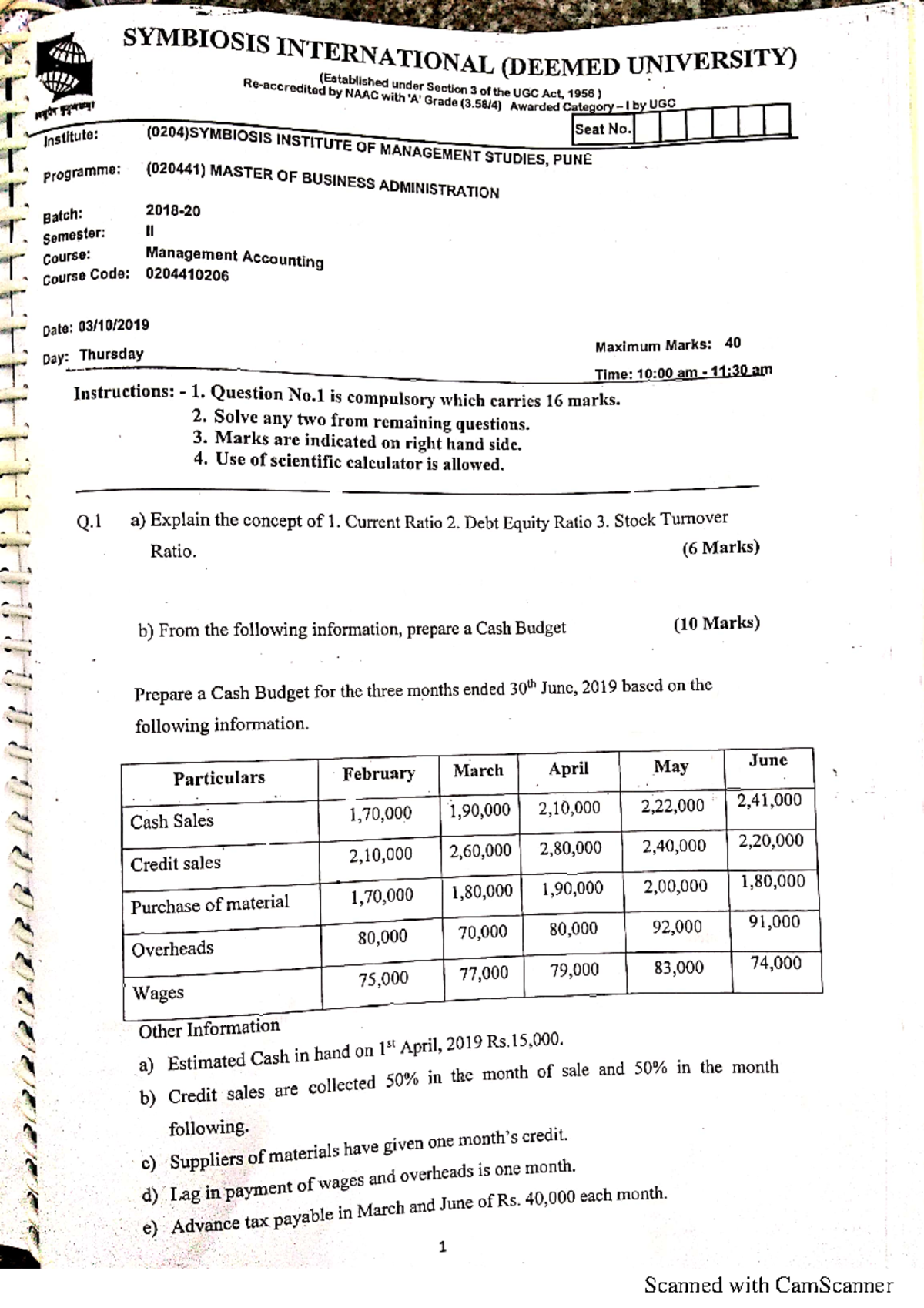 Management Accounting Semester 2 2018 - Scanned with CamScanner Scanned ...
