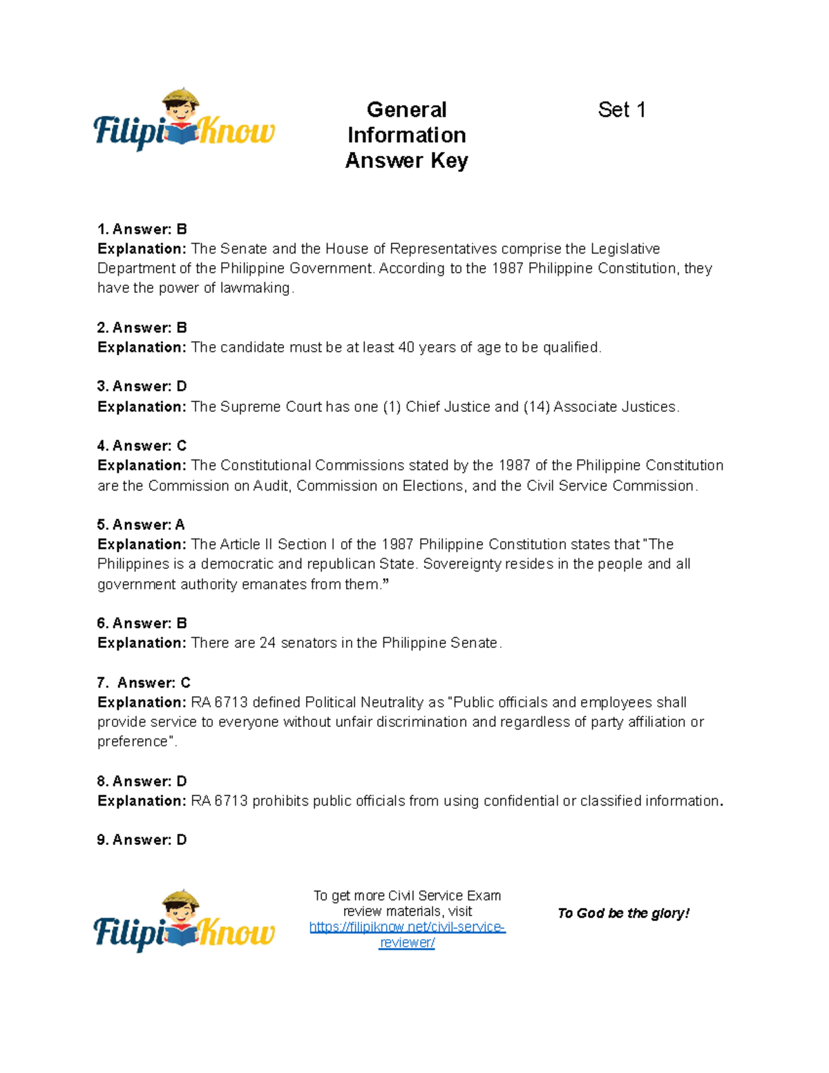 General Information Practice Test Set 1 Answers - General Information ...