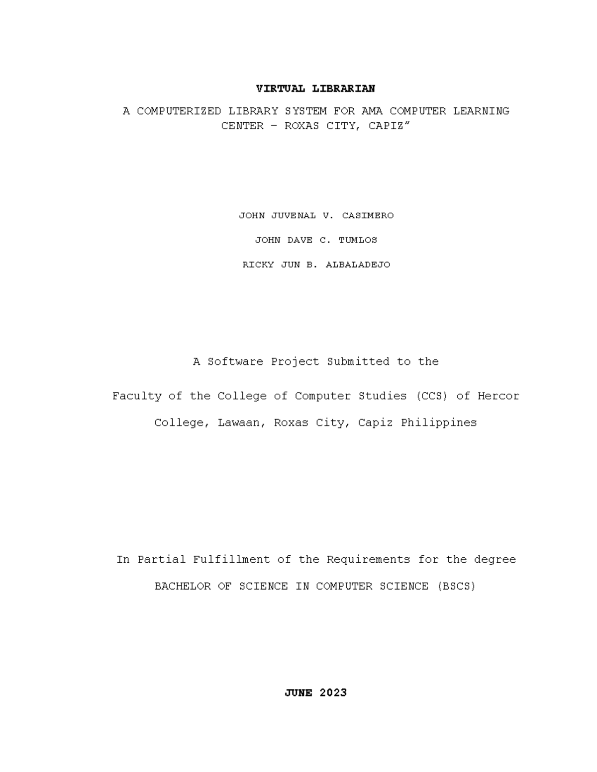 Software Engineering 2 Template Documentation - VIRTUAL LIBRARIAN A ...