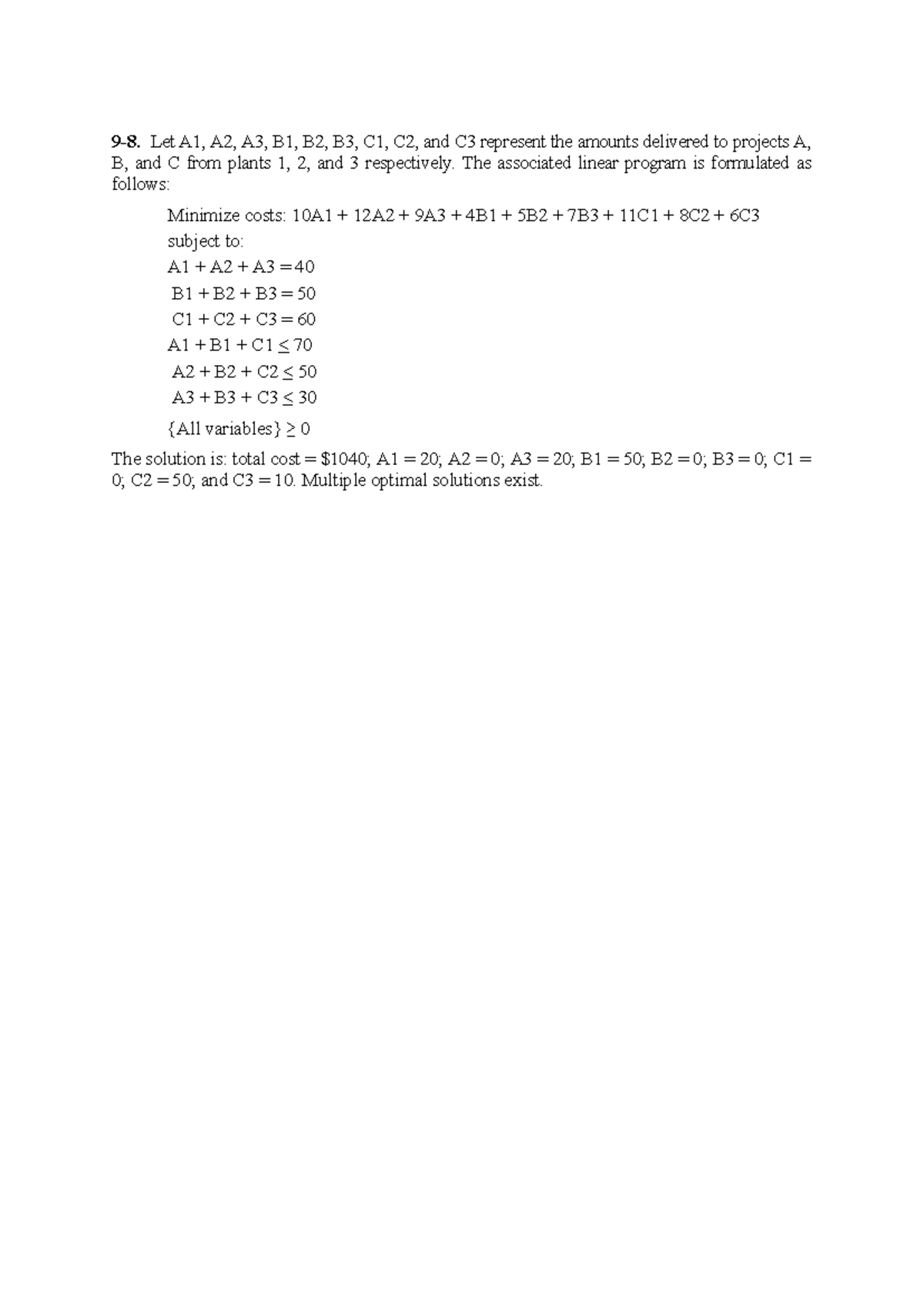 9.8 Solution Linear Programming Question Memo from textbook. - 9-8. Let ...