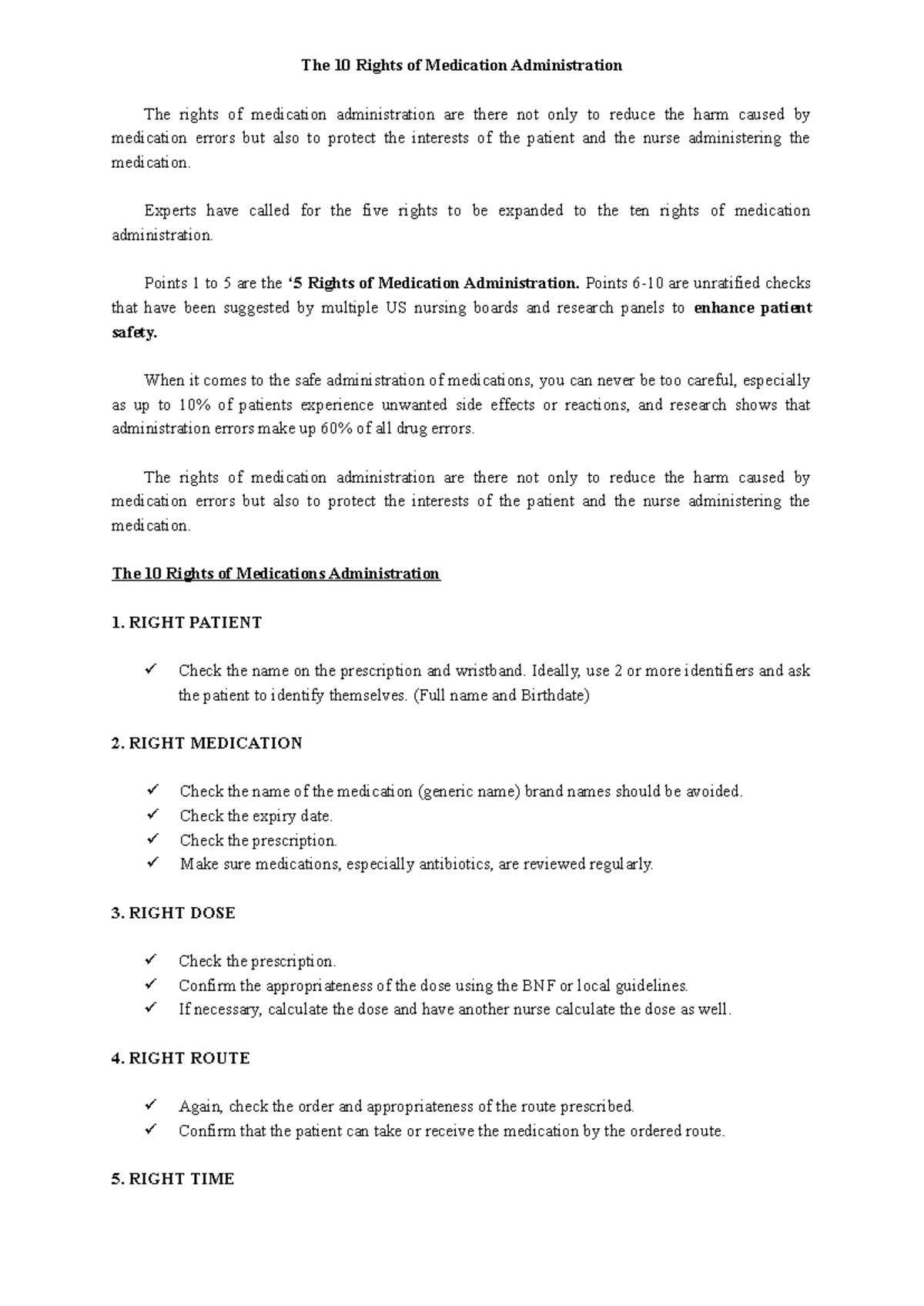 The 10 Rights of Medication Administration - Experts have called for ...
