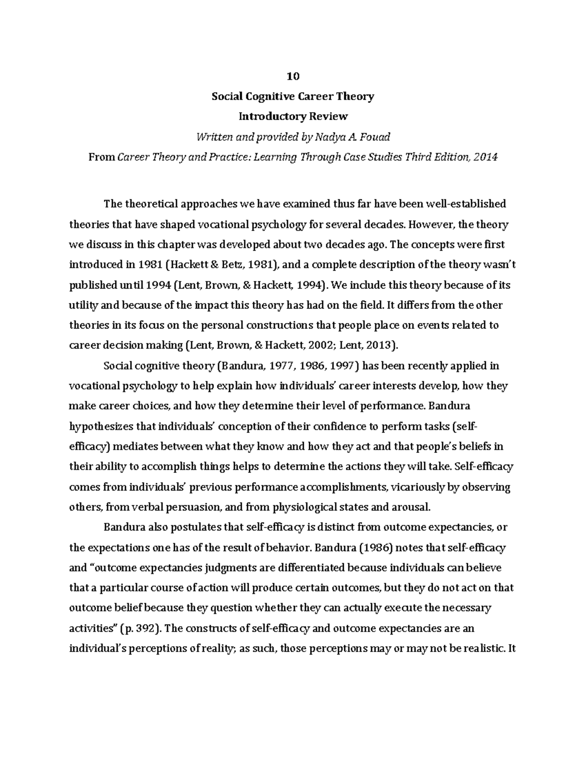 Fouad 2014 SCCTintro - Hahahahaha - 10 Social Cognitive Career Theory ...