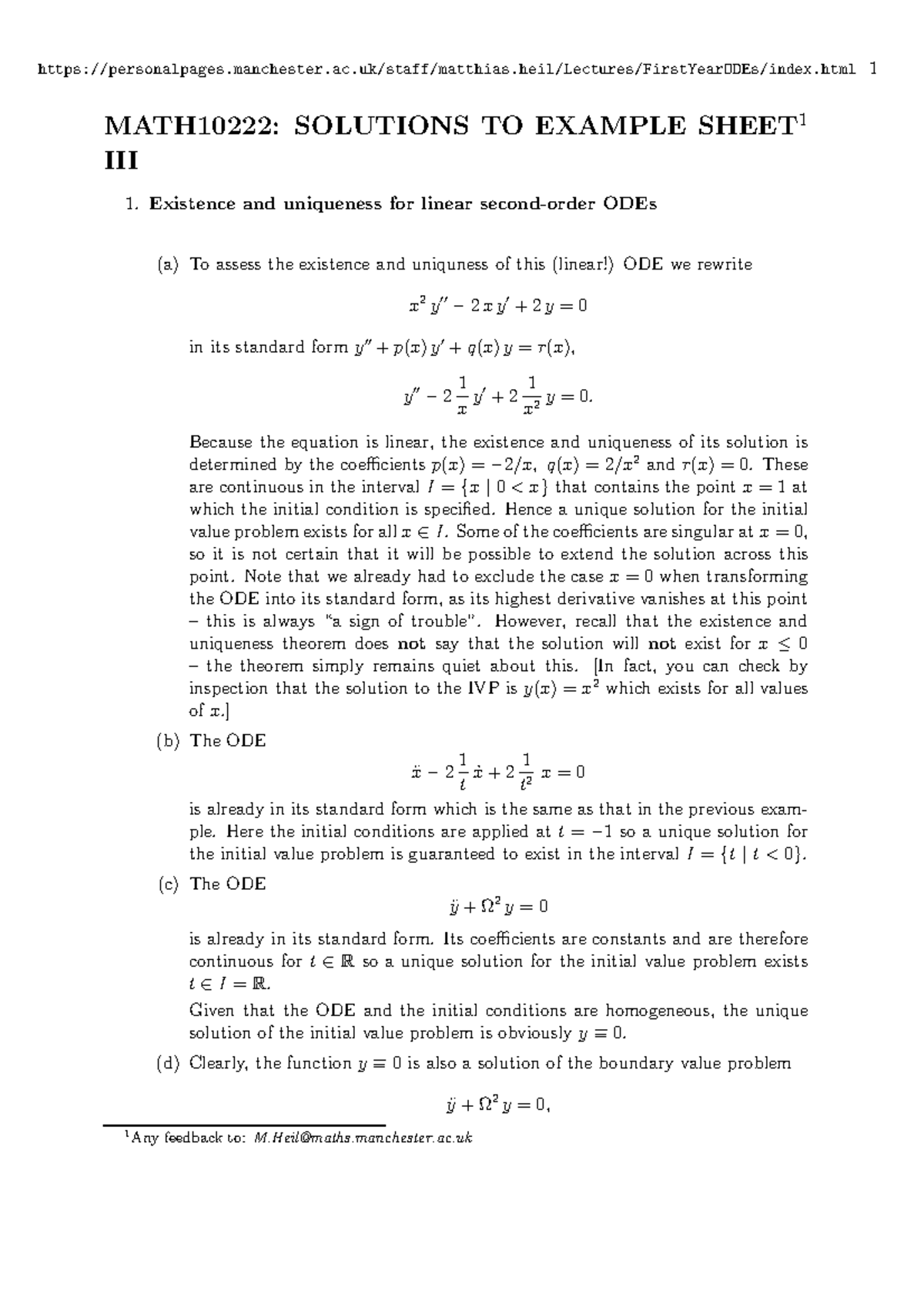 SOLUTIONS TO EXAMPLE SHEET 3 - Because the equation is linear, the ...