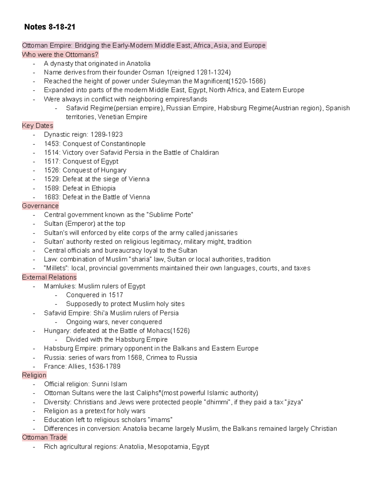 Modern World History Notes - Notes Ottoman Empire: Bridging the Middle ...