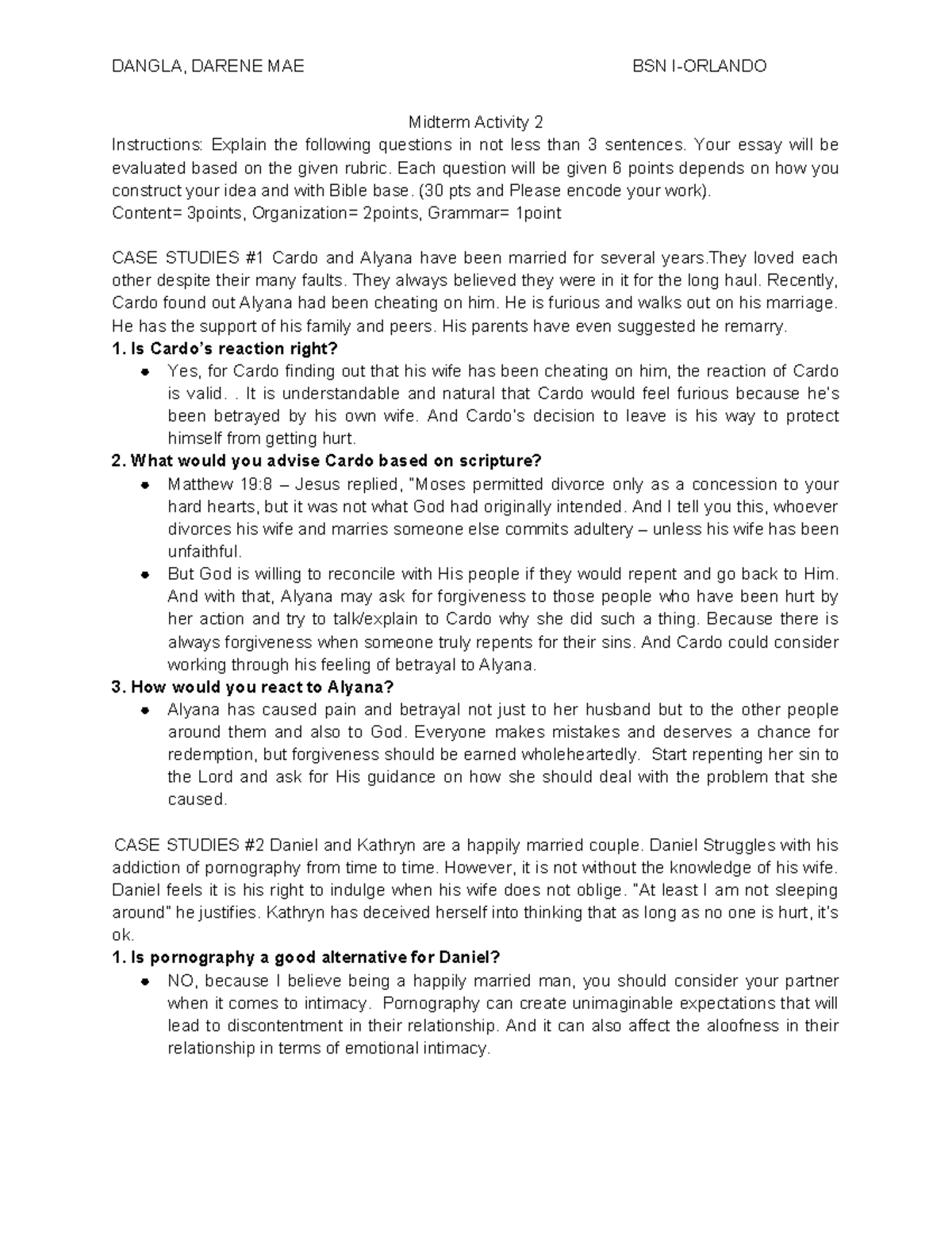 Midterm Activity 2 - cfve subject - DANGLA, DARENE MAE BSN I-ORLANDO Midterm Activity 2 - Studocu