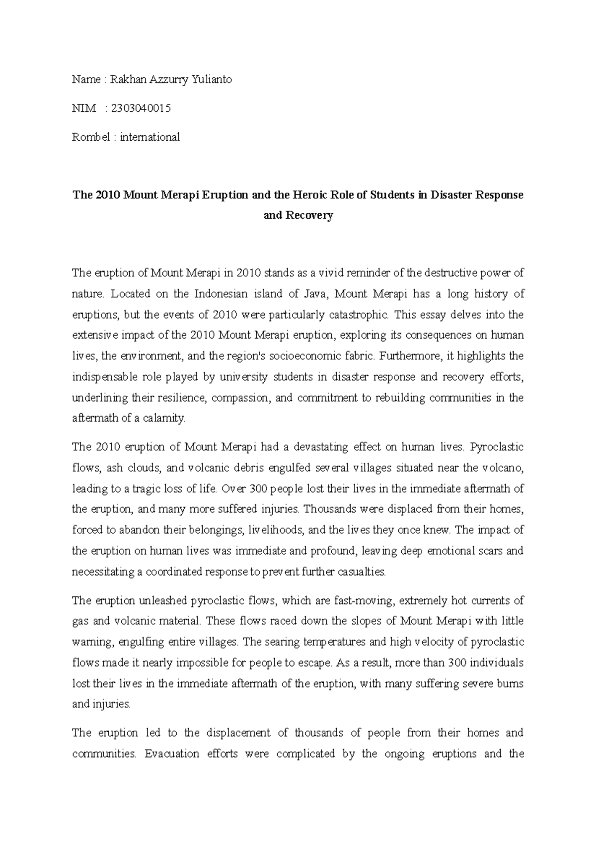 The 2010 Mount Merapi Eruption and the Heroic Role of Students in ...
