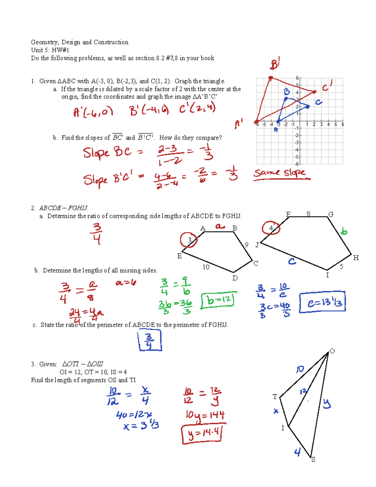 1-HW solutions - Geometry, Design and Construction Unit 5: HW# Do the ...