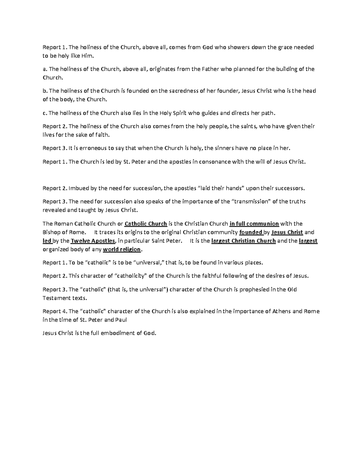 C.L.E Reviewer - For review - Report 1. The holiness of the Church ...