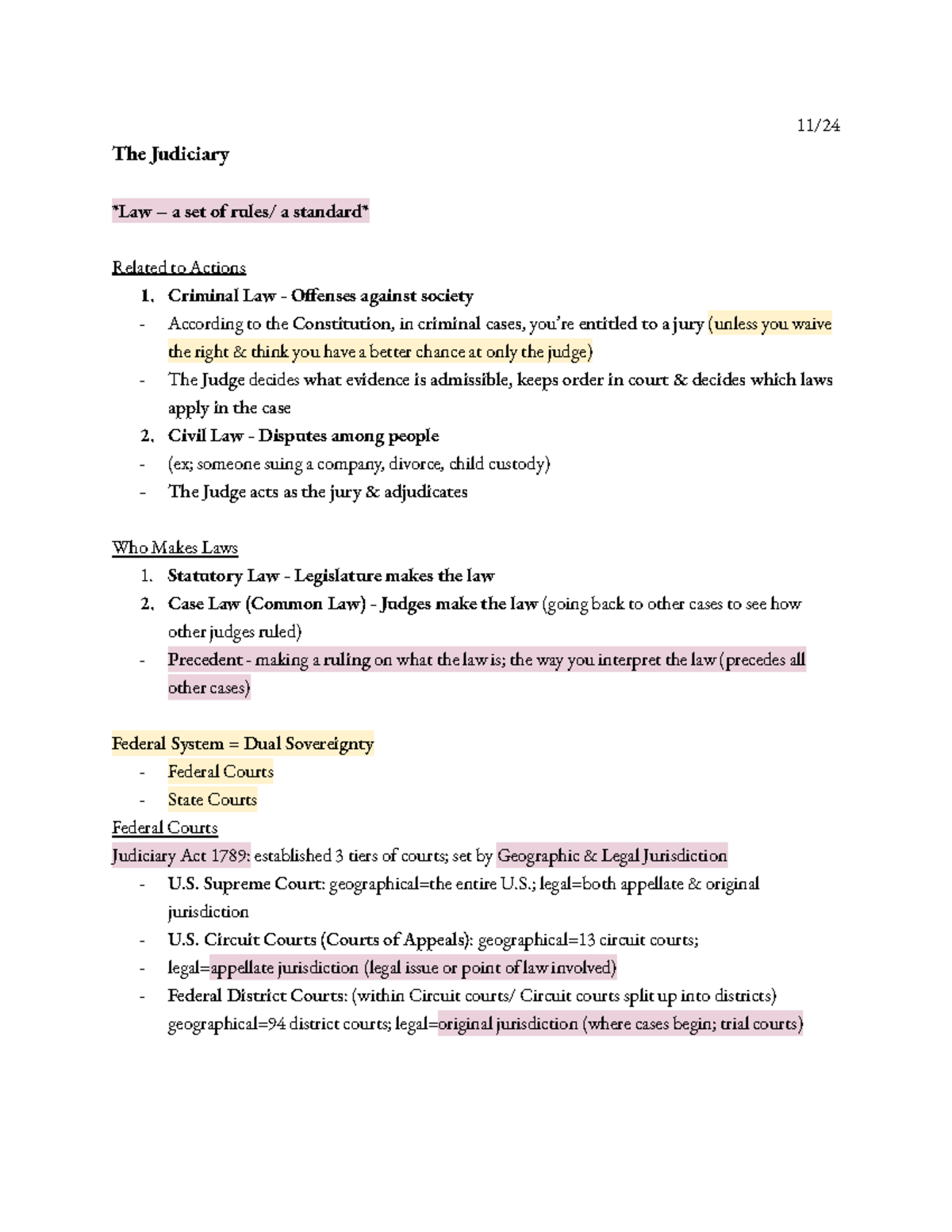 Judiciary Notes - The Judiciary Law – a set of rules/ a standard ...
