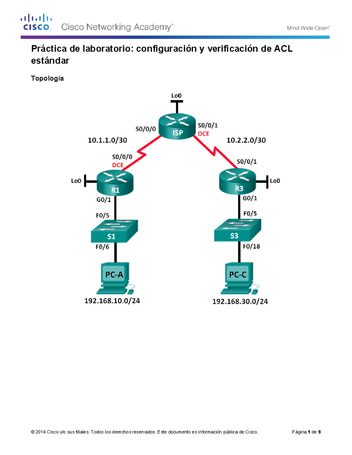 Laboratorio Configuraciín ACL - Cisco - Práctica de laboratorio: configuración y verificación de ...