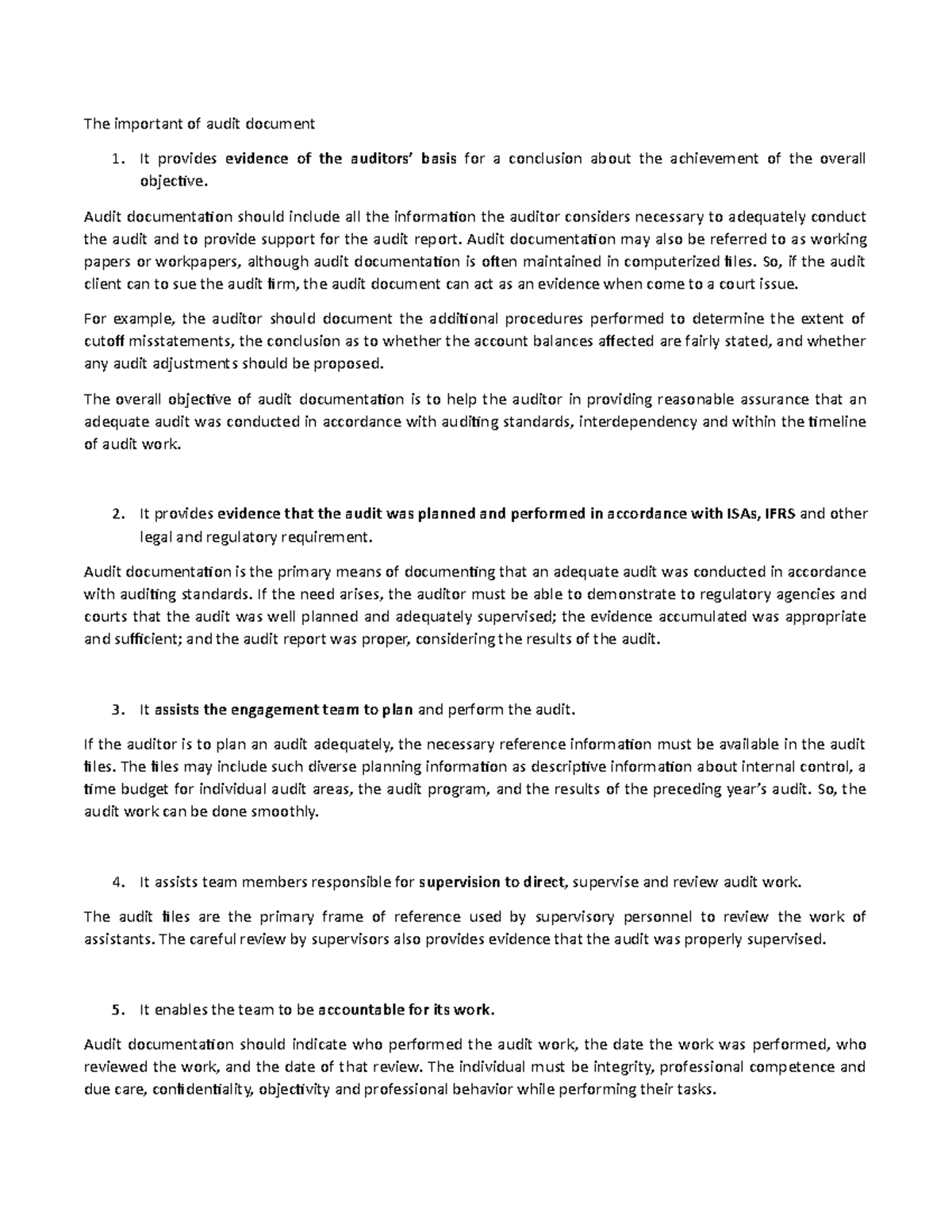 The important of audit document - Audit documentation should include ...