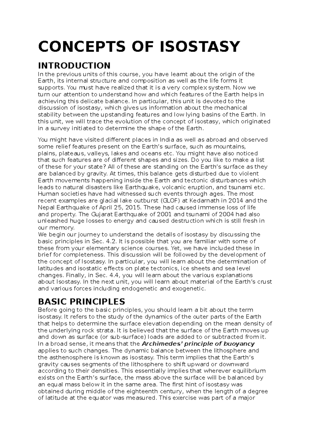 Concept OF Isostasy - CONCEPTS OF ISOSTASY INTRODUCTION In the previous ...