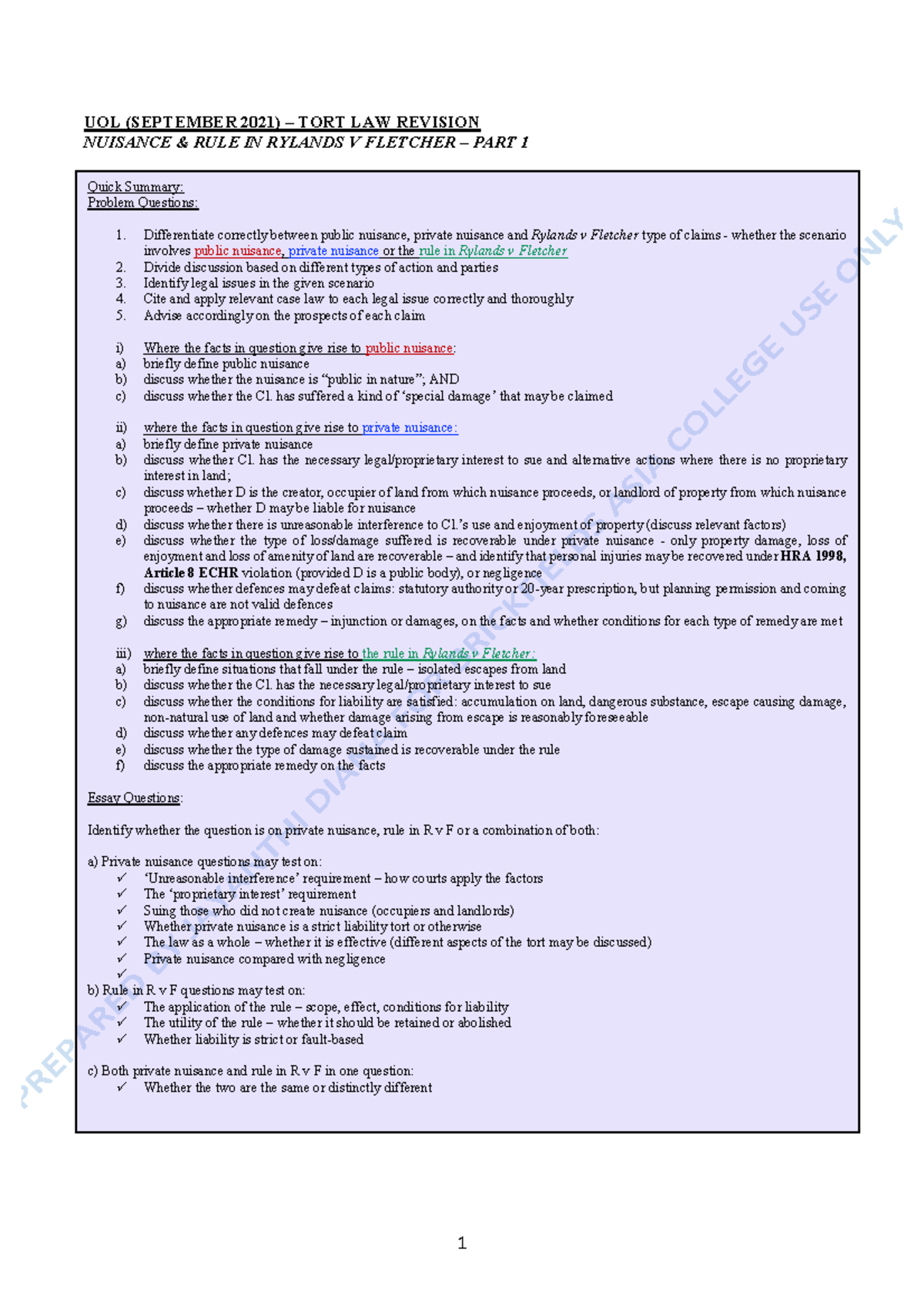 5. Nuisance n Rv F - P-E - ..... - UOL (SEPTEMBER 2021) – TORT LAW ...
