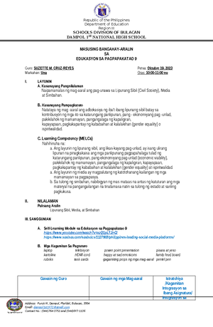 DLL SCIENCE 10 WEEK 2 - GRADE DAILY LESSON LOG School BINAGBAG NATIONAL ...