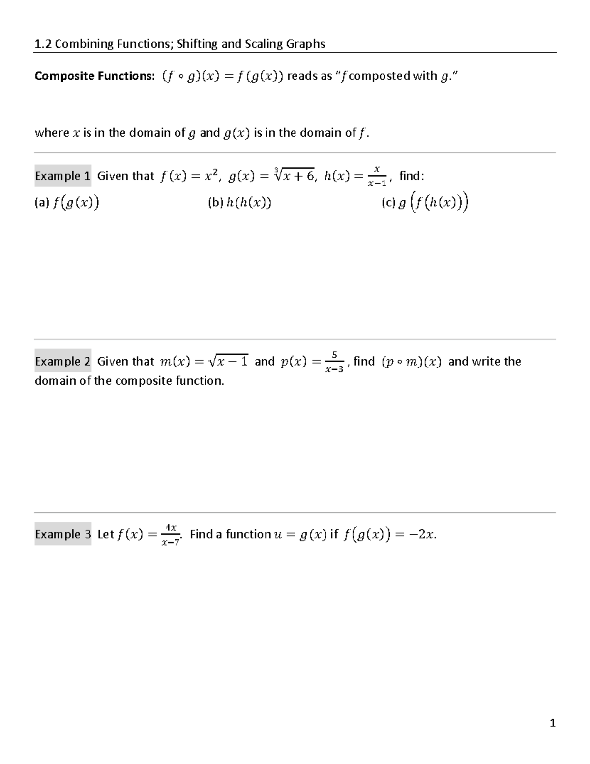 1.2 combining functions - Composite Functions: !" # $%!&% ' "!$!&%% reads as - Studocu