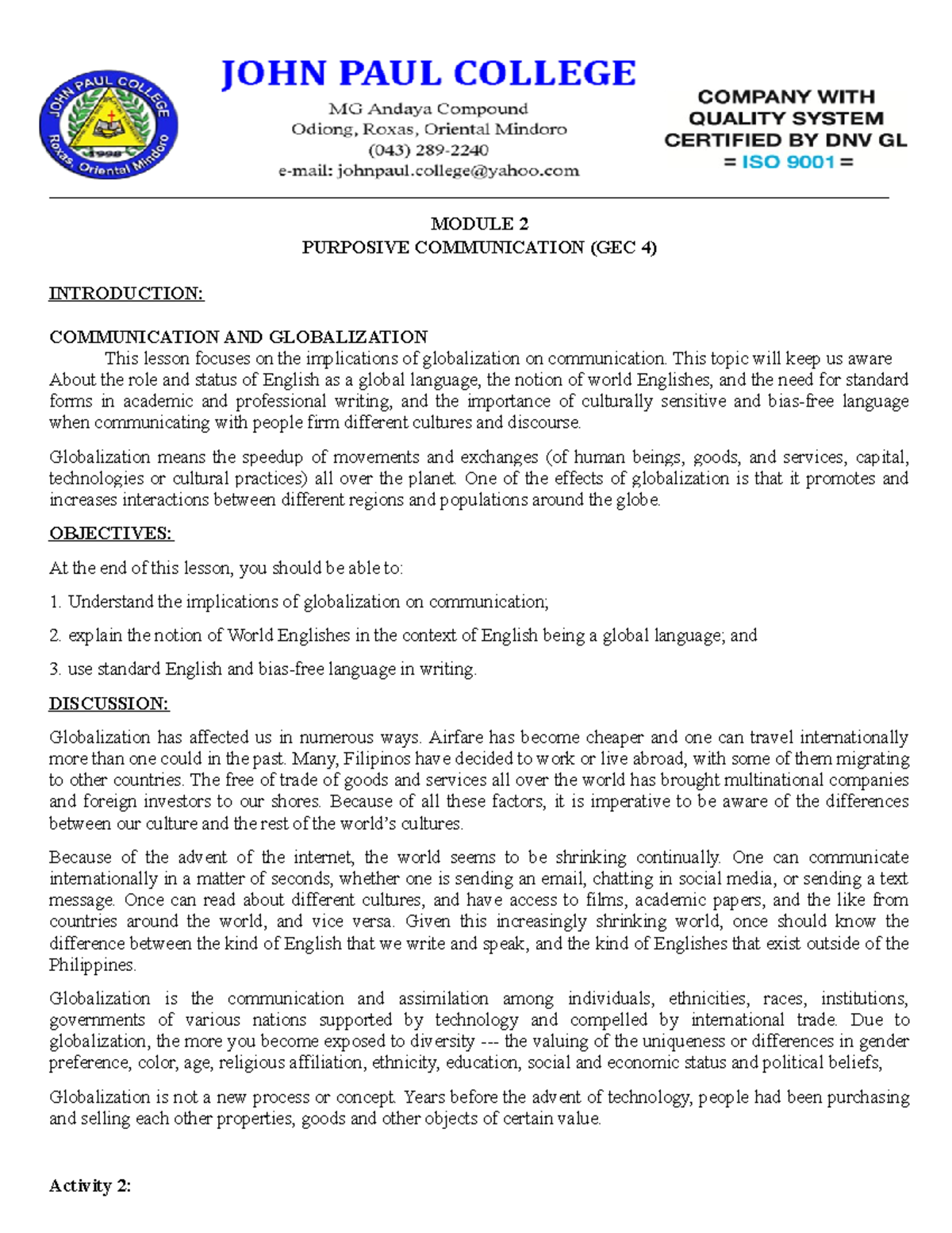 2020 2021 GEC4 Module 2 - answer sheet - - Studocu
