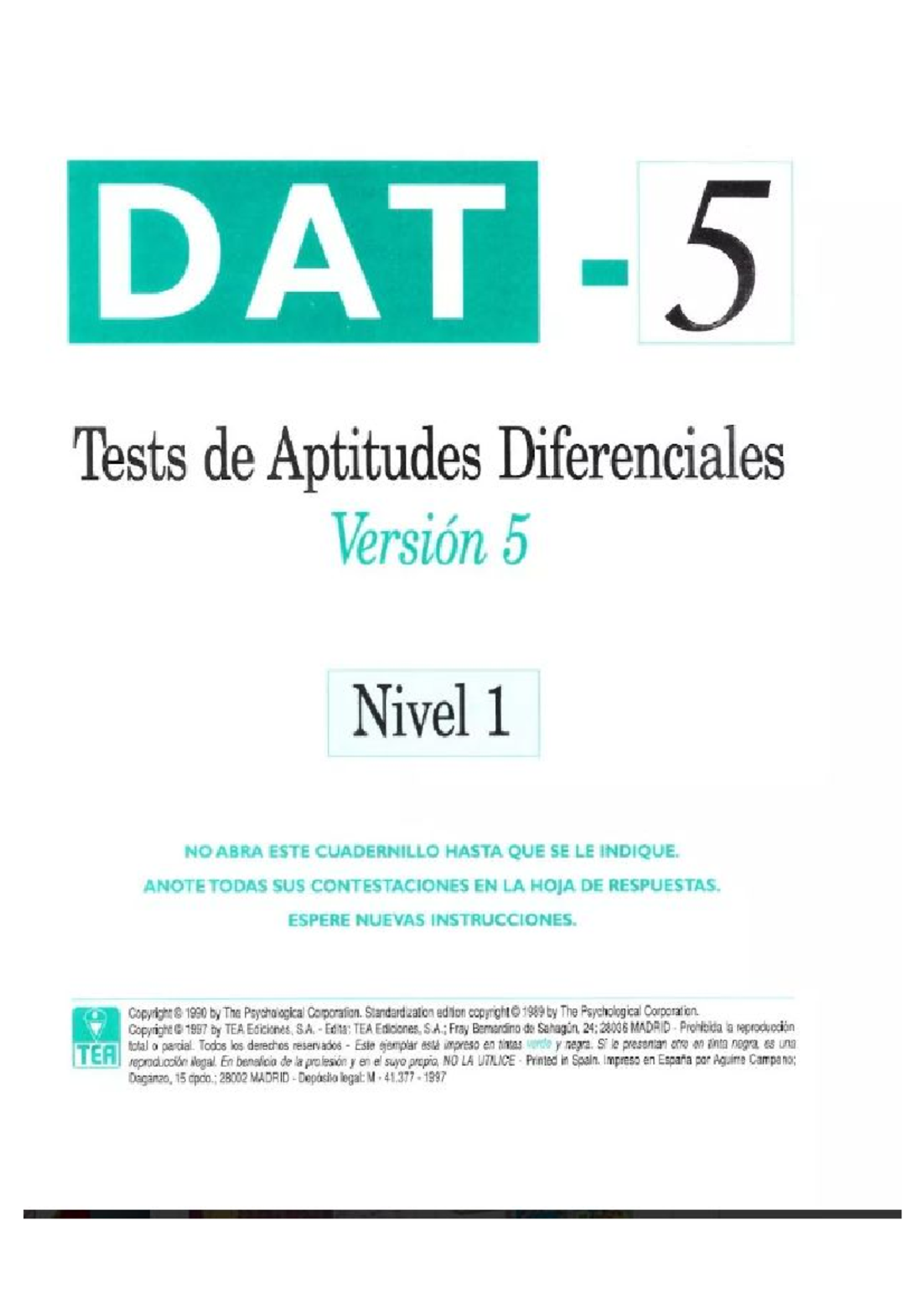 Cuadernillo test dat 5 nivel 1 - RAZONAMIENTO VERBAL INSTRUCCIONES Esta ...