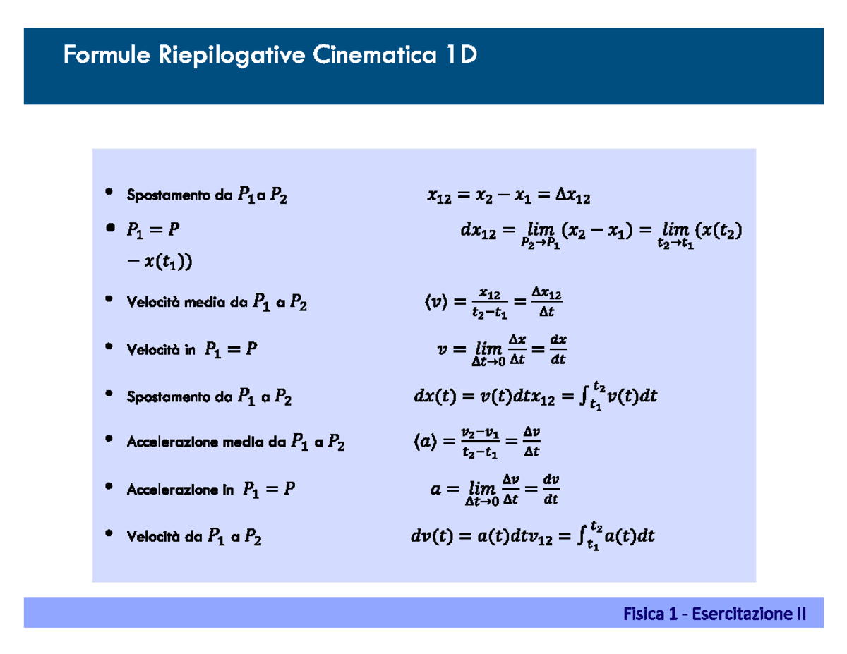 Esercitazione 01 20222023 03032023 Cinematica I connote - Fisica I ...