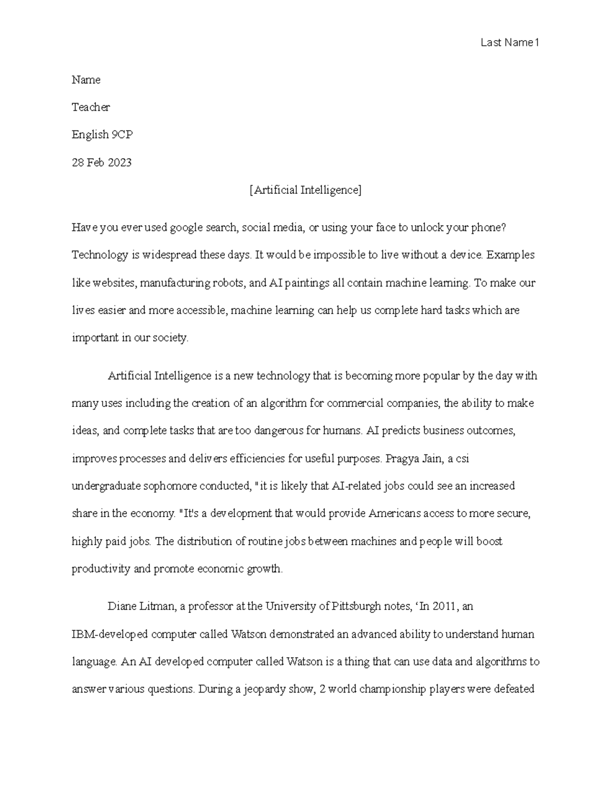 Argument Essay Rough Draft - 4967284 - Name Teacher English 9CP 28 Feb ...