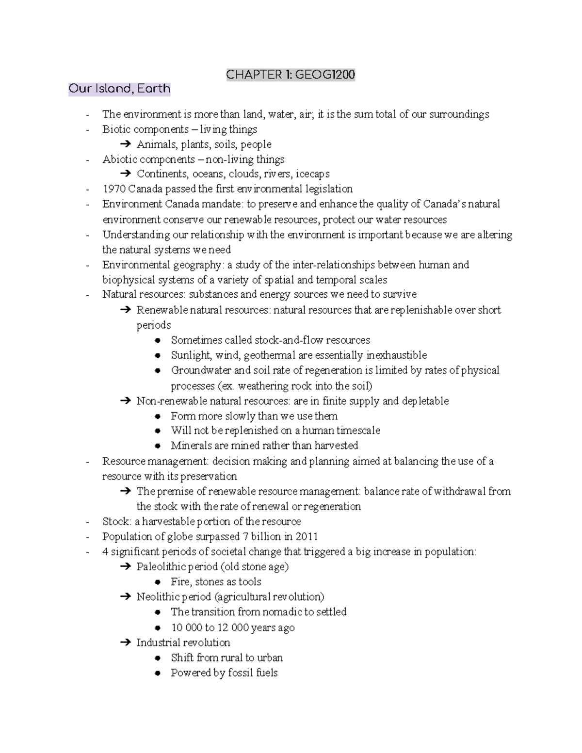 GEO1200 Chapter 1 - Lecture notes 1 - CHAPTER 1: GEOG1200 Our Island ...