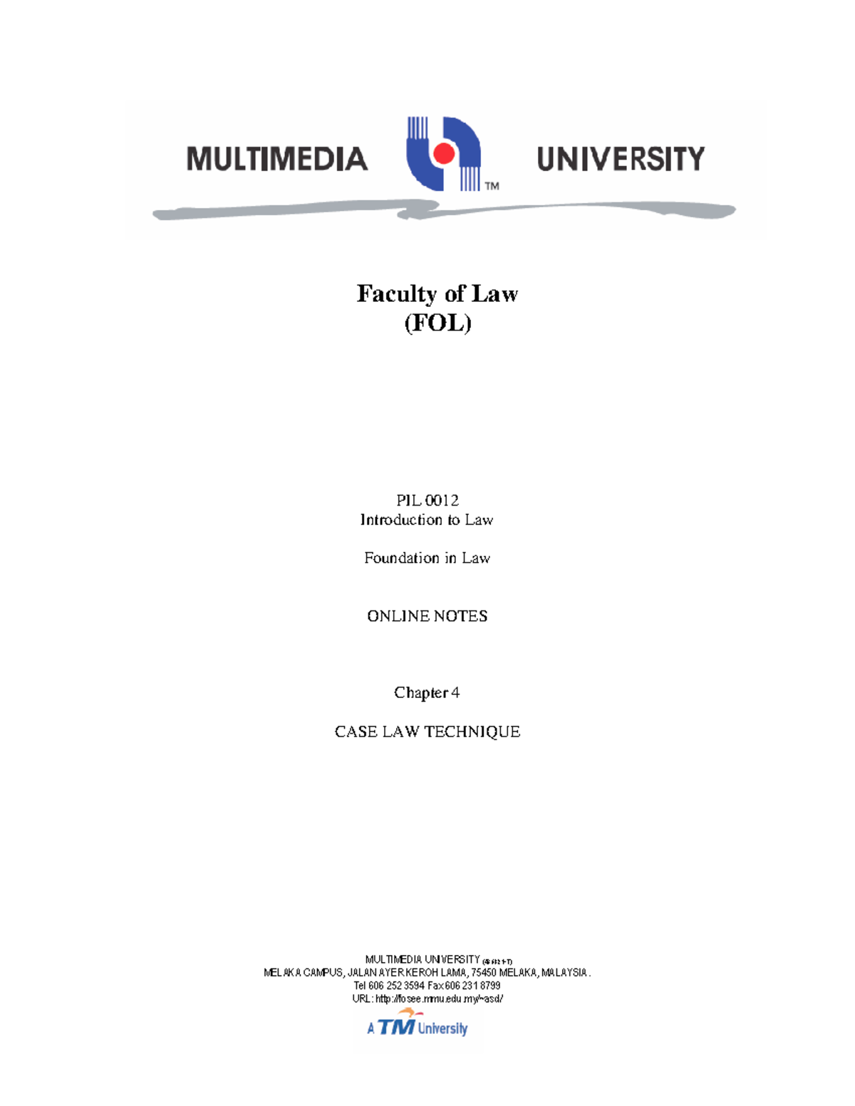Chapter 4 - Introduction to law - MULTIMEDIA UNIVERSITY (436821-T ...