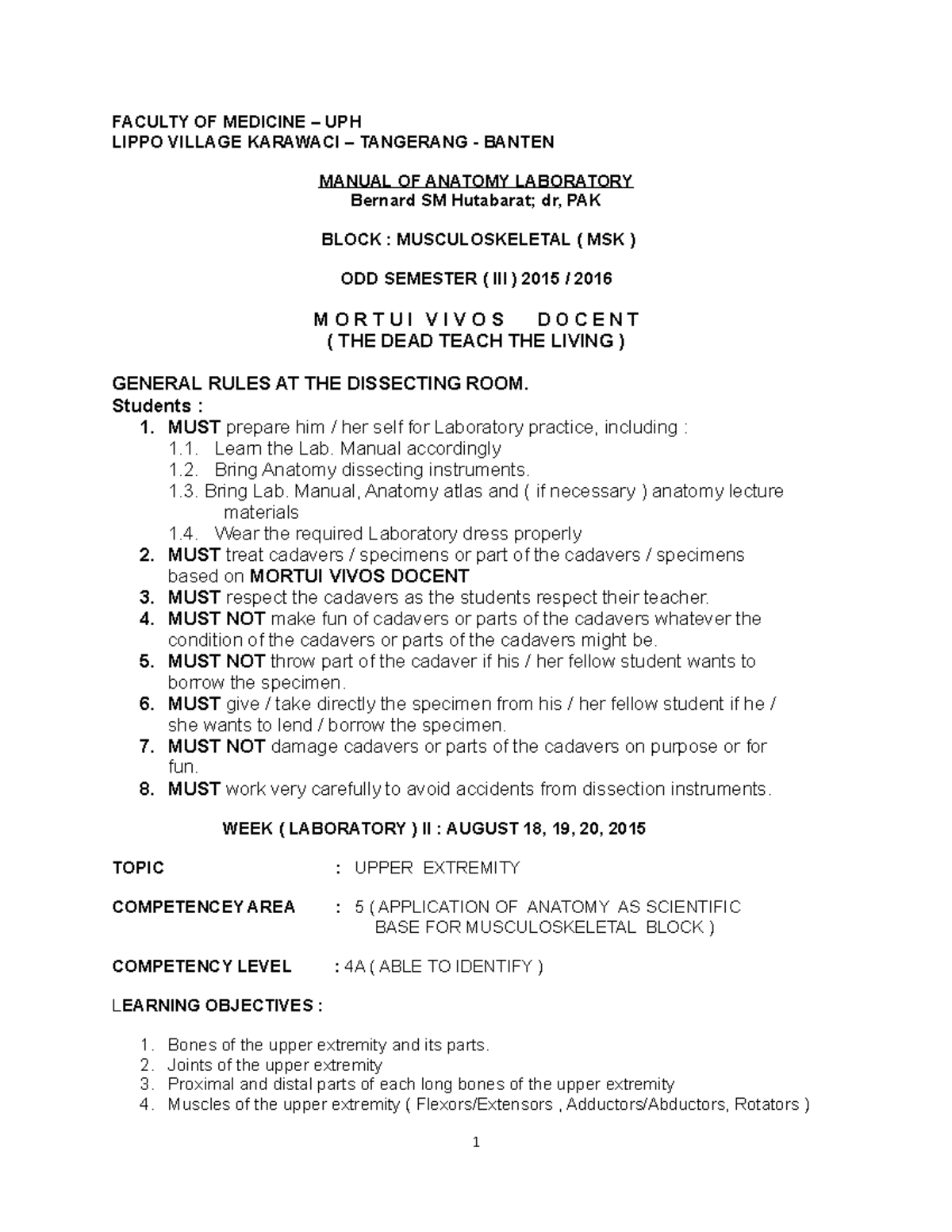 MSK WEEK 2 edited - Musculoskeletal system anatomy lab week 2 - FACULTY ...