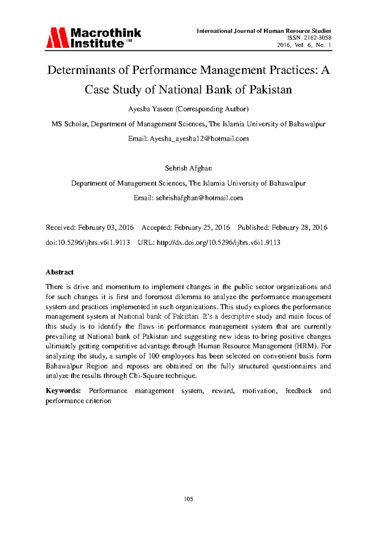 Determinants of Performance Management P - ISSN 2162- 2016, Vol. 6, No ...
