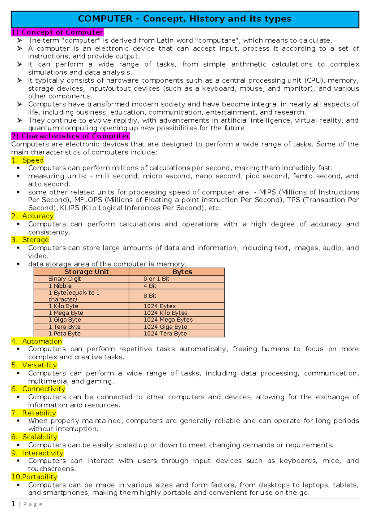 2. Computer- Concept, History and its type - 1) Concept of Computer The ...