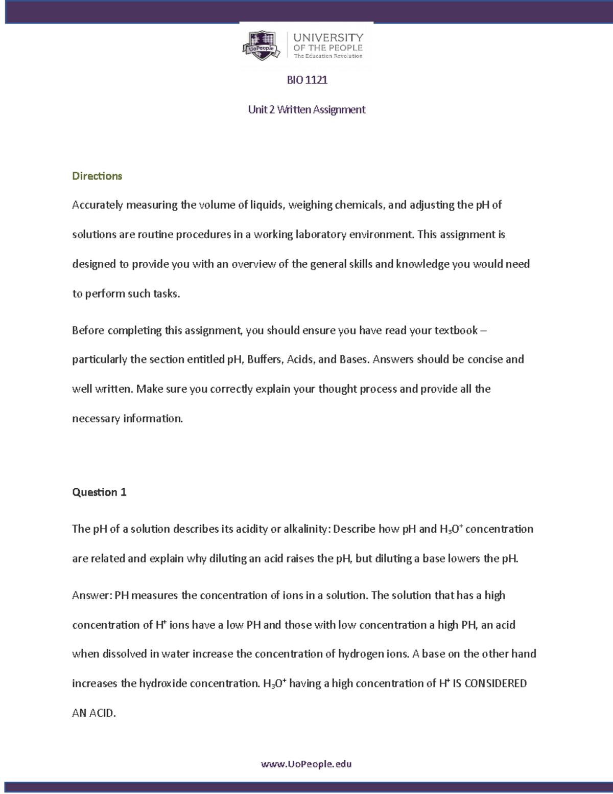 Bio 1121 Unit 2 Written Assignment Bio 1121 Unit 2 Writen Assignment Direcions Accurately