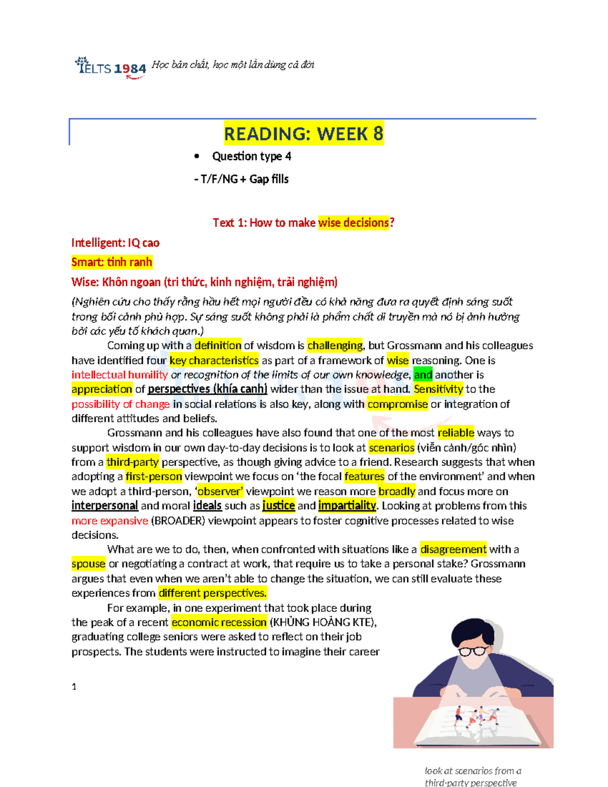 Reading Listening week 8 note - READING: WEEK 8 Question type 4 T/F/NG ...