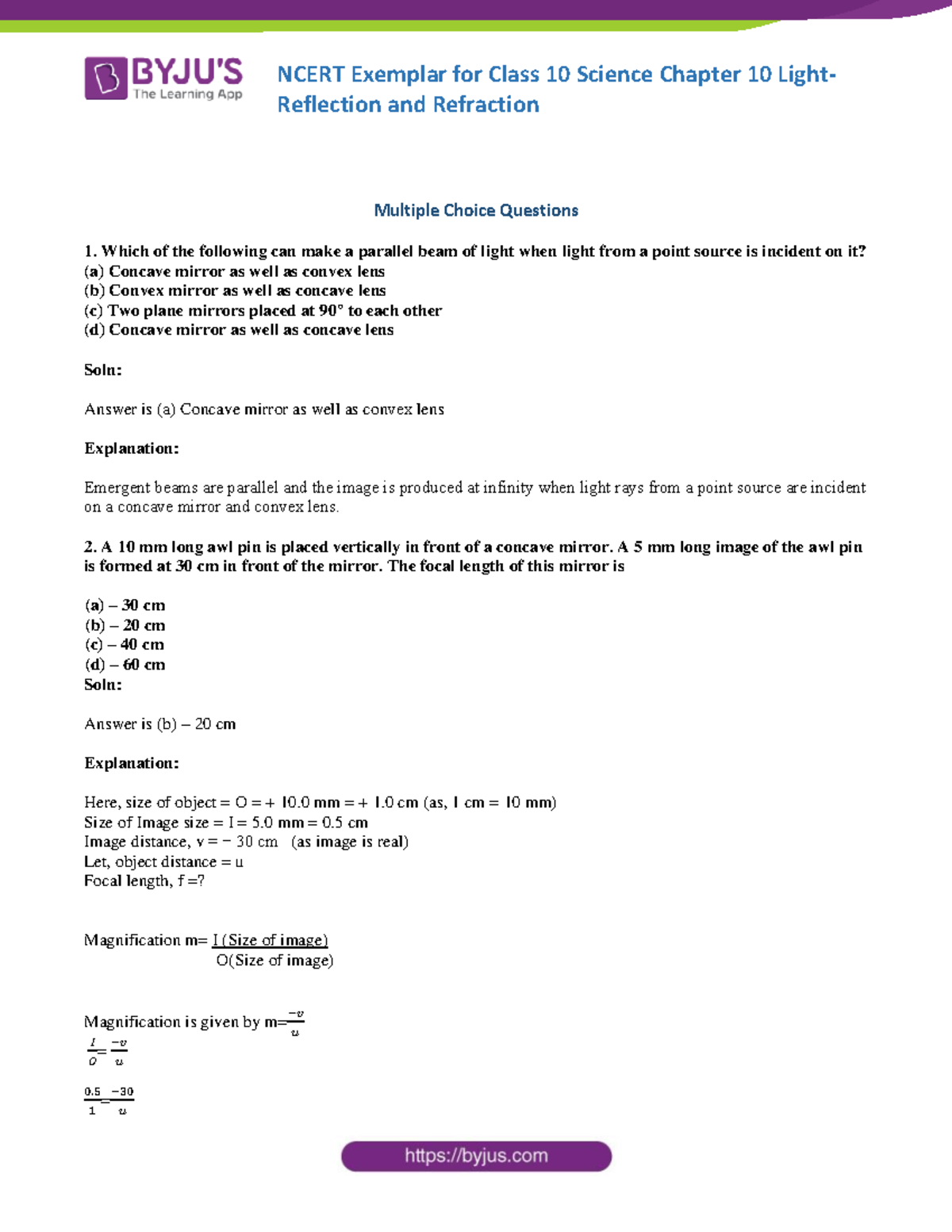Ncert Exemplar Solutions Class 10 Science Chapter 10 Reflection And ncert-exemplar-solutions-class-10-science-chapter-10-reflection-and