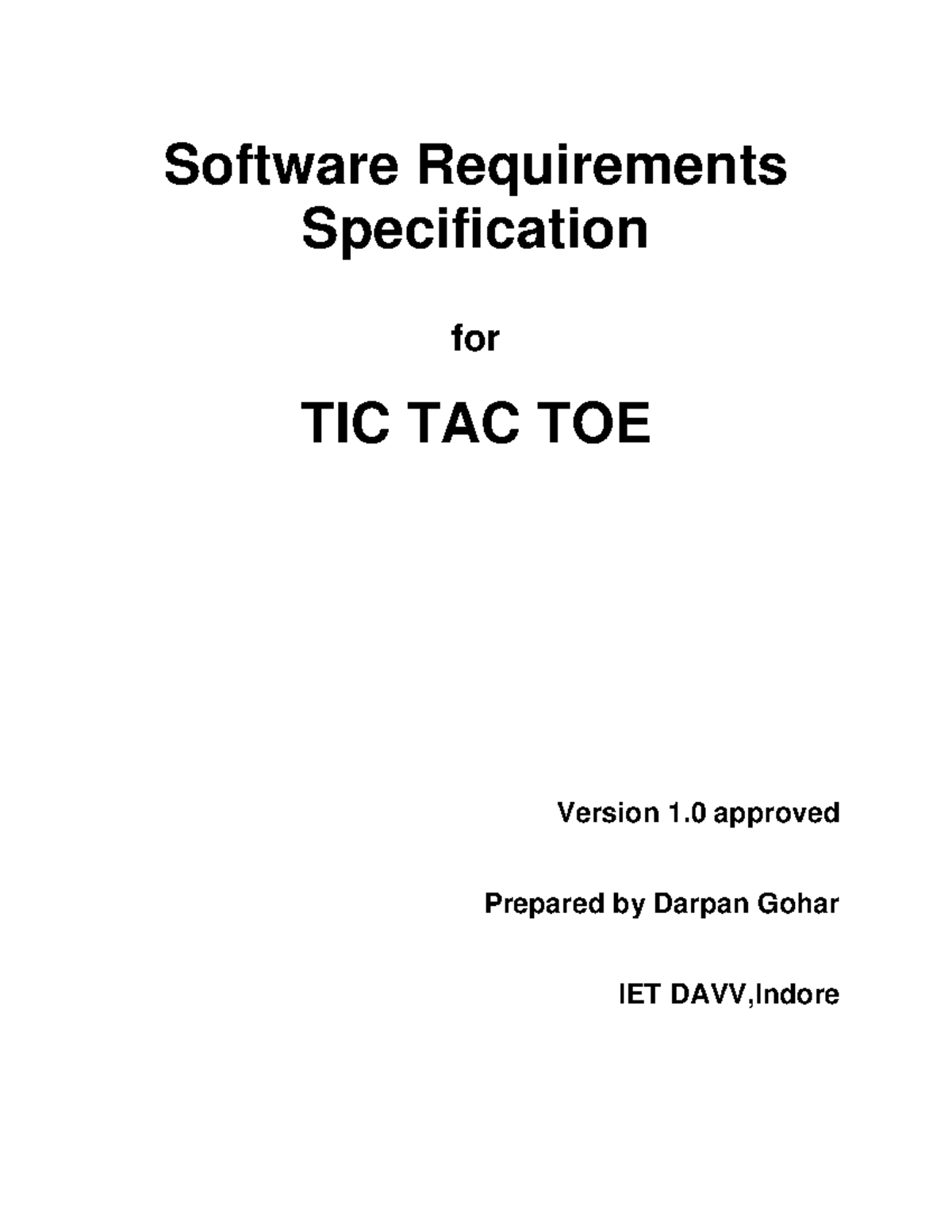 SRS - Bnhdj jsjd - Software Requirements Specification for TIC TAC TOE ...