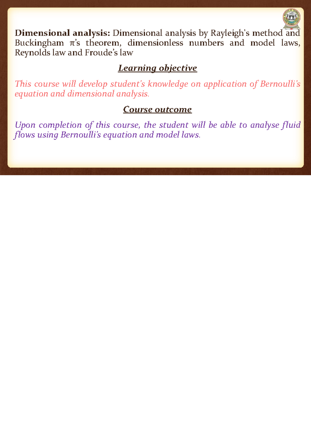 Fm1 - Notes - Dimensional analysis: Dimensional analysis by Rayleigh's ...