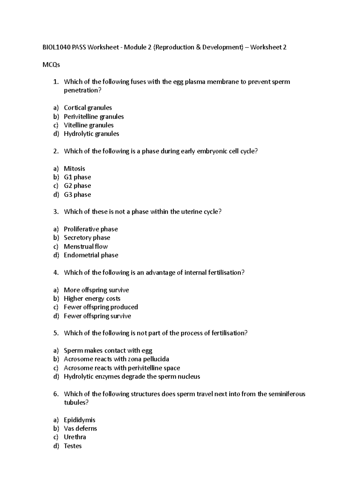 BIOL1040 PASS Worksheet Week 4 - Questions - BIOL1040 PASS Worksheet ...