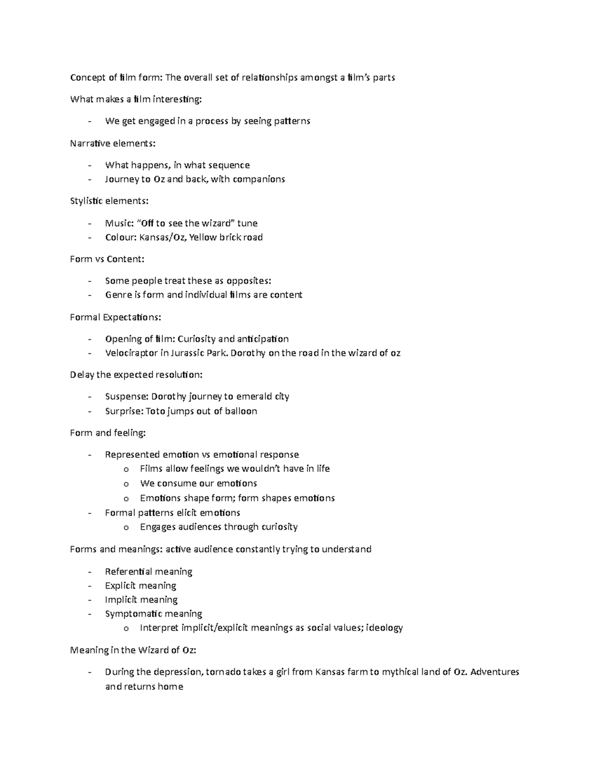 Week2 Professor Raine S Lecture Notes Concept Of Film Form The Overall Set Of Relationships