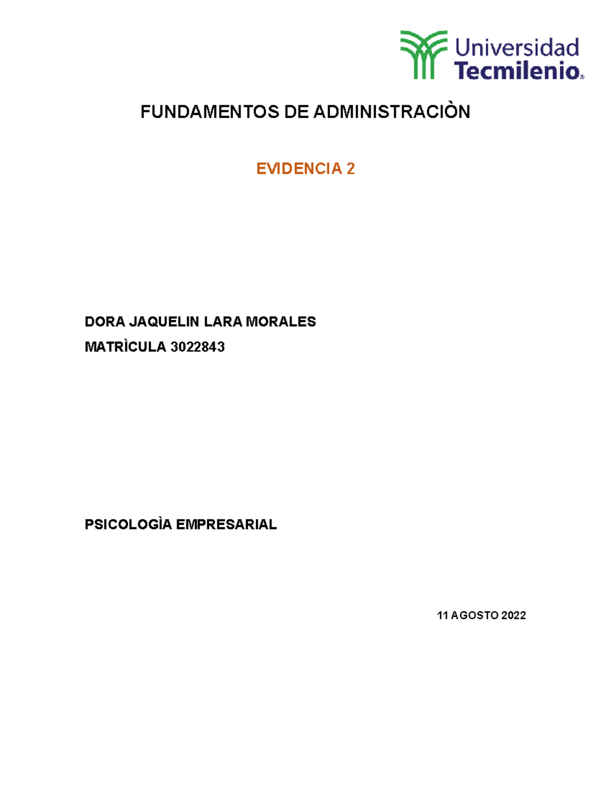 Ev2,fundamentos - administracion de empresas - FUNDAMENTOS DE ADMINISTRACIÒN EVIDENCIA 2 DORA ...