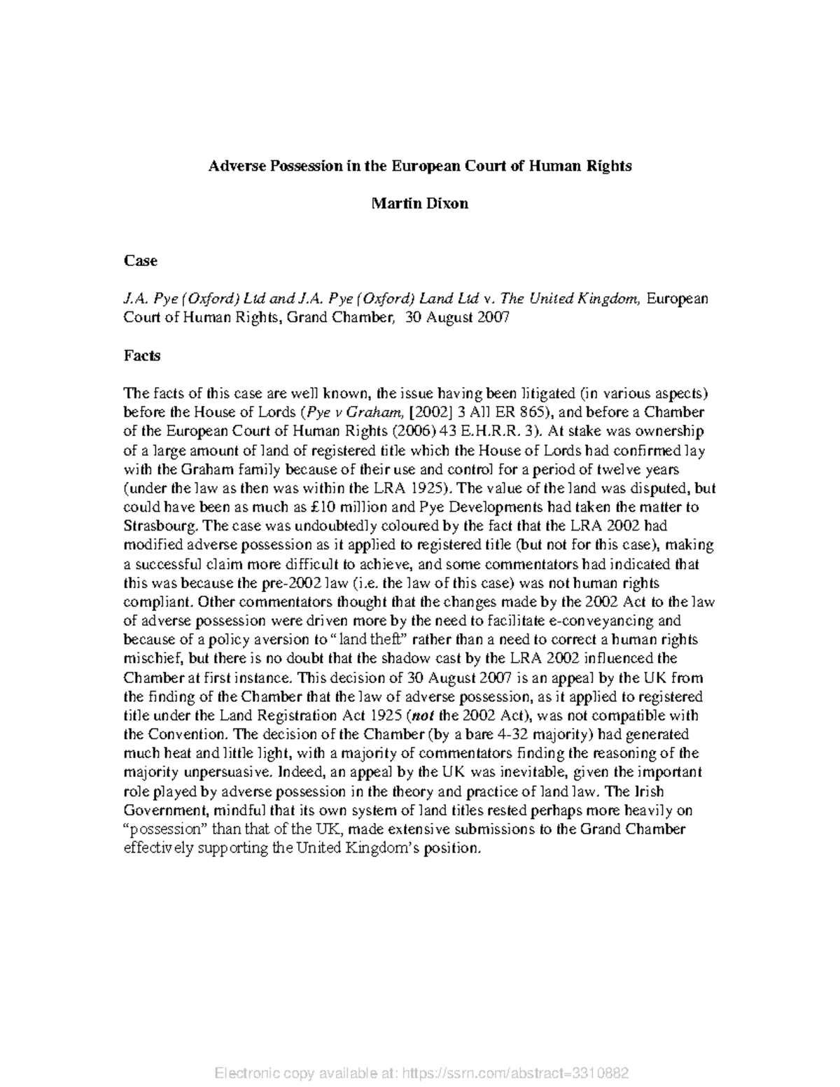 Adverse possession and ECHR- Martin Dixon - Adverse Possession in the ...