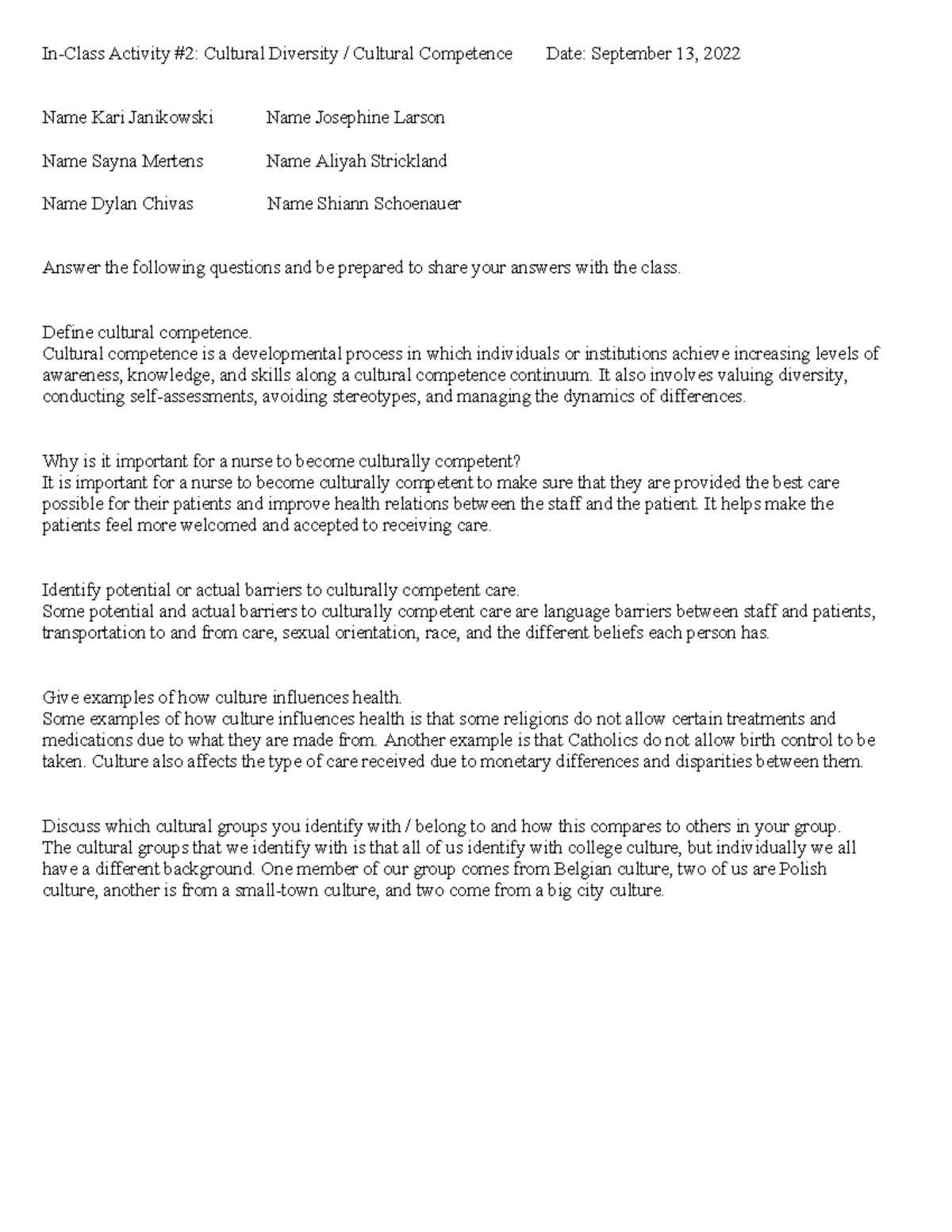 Activity#2 Cultural Diversity Competency - In-Class Activity #2 ...