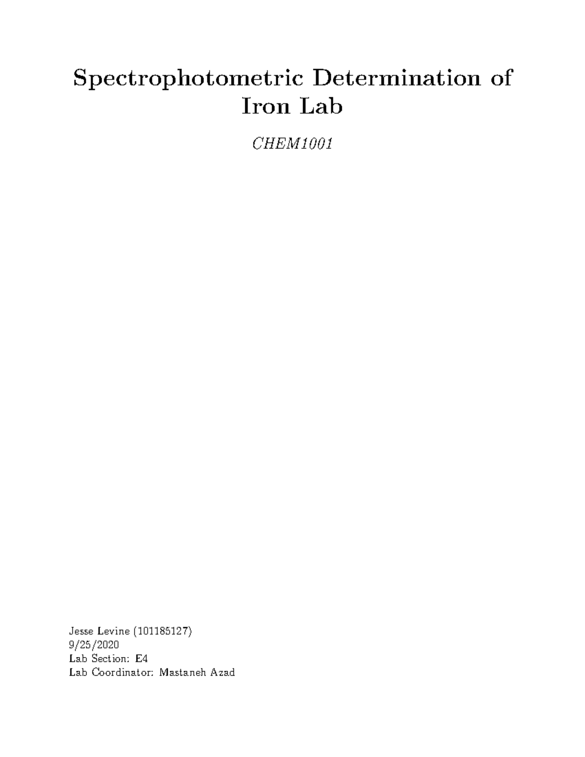 Iron Spectrometry Lab Results-Carleton-Chem1001 - Chem 1001 - Carleton ...