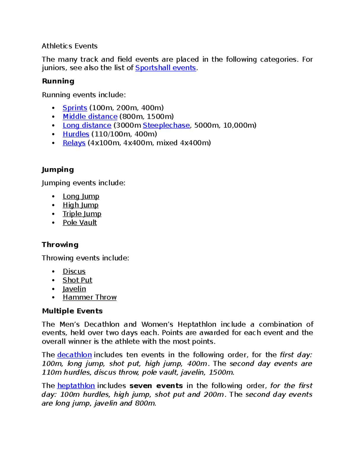 Athletics Events - Lecture notes 1 - Athletics Events The many track ...