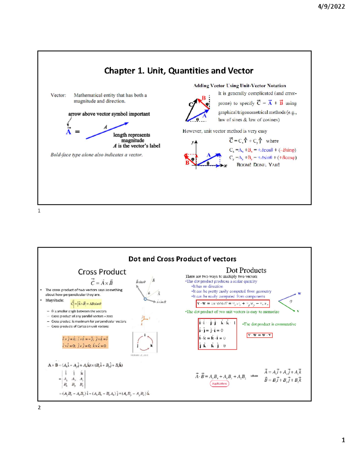 2. Unit, Quantities and Vector - Chapter 1. Unit, Quantities and Vector Dot and Cross Product of ...