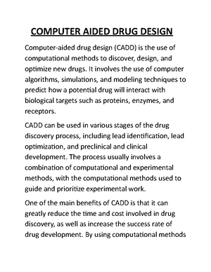 Computer Aided DRUG Design 1 - COMPUTER AIDED DRUG DESIGN Computer ...