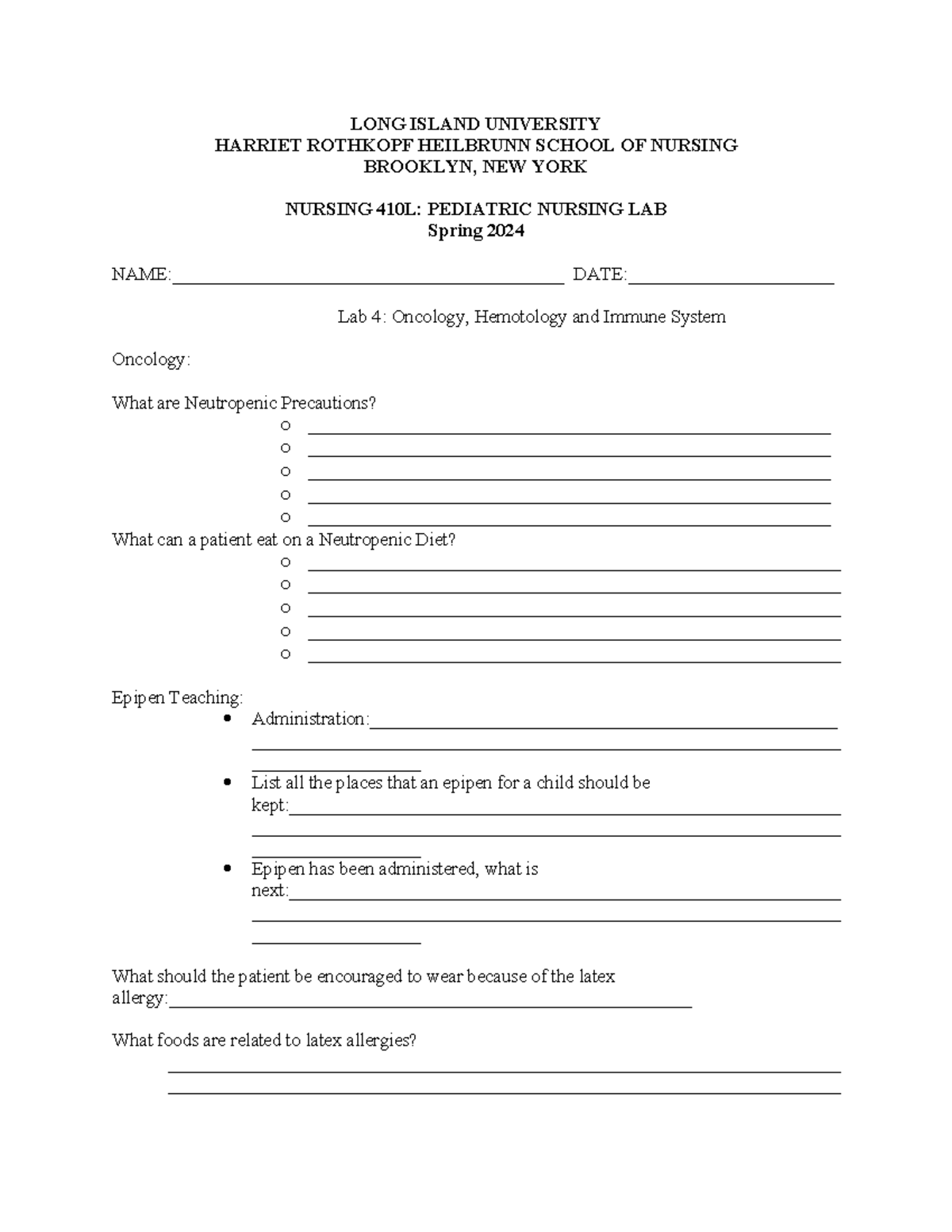Lab sheet 4 Spring 2024 -2 - LONG ISLAND UNIVERSITY HARRIET ROTHKOPF ...