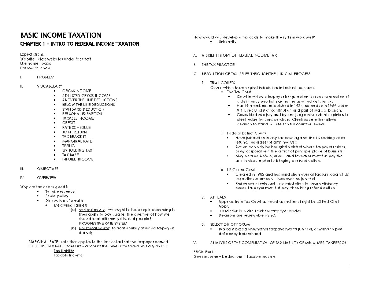 Basic-income-tax - notes - BASIC INCOME TAXATION CHAPTER 1 – INTRO TO ...
