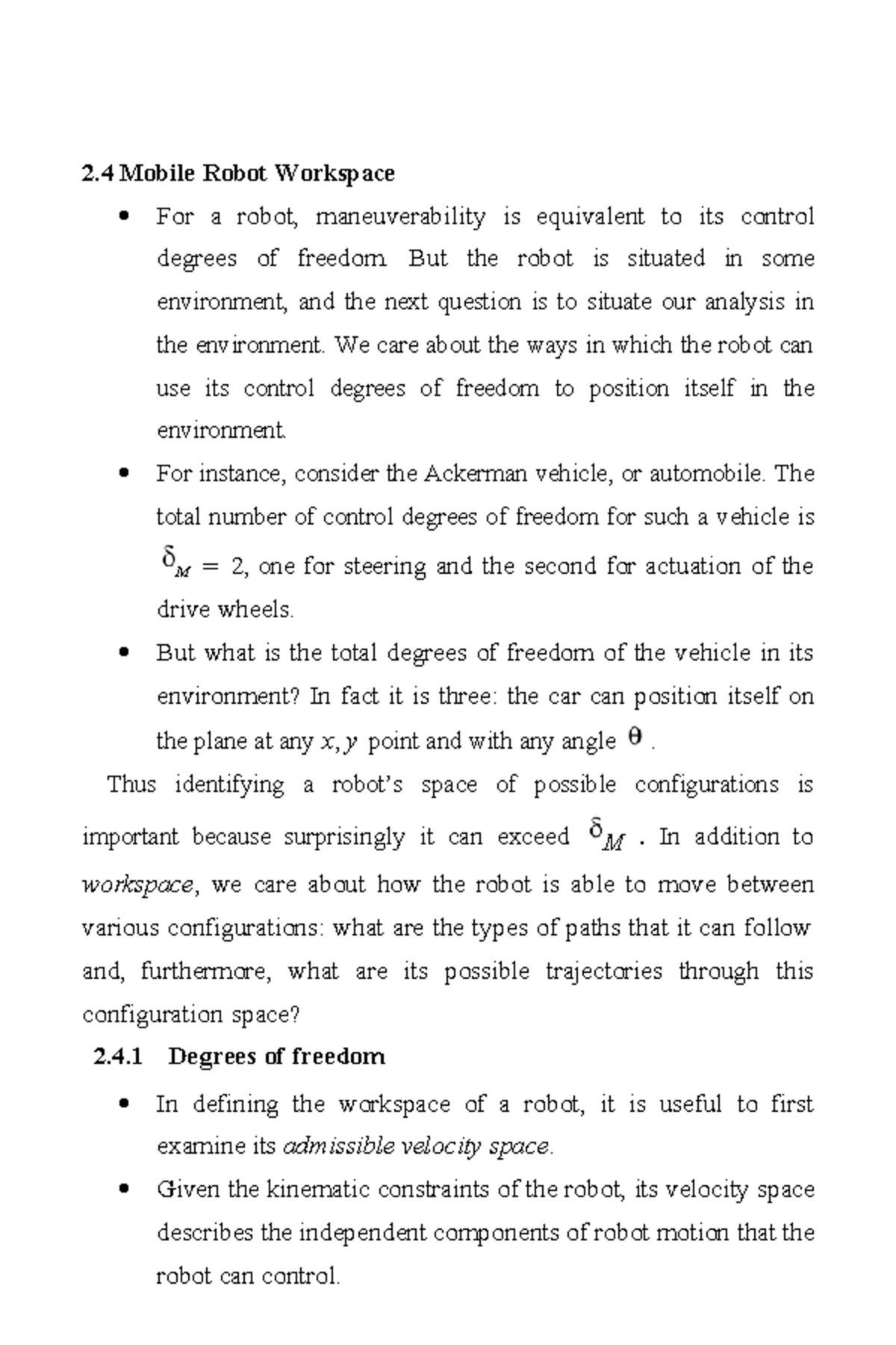 UNIT - II - Mobile Robot Kinematics - 2 Mobile Robot Workspace For a ...