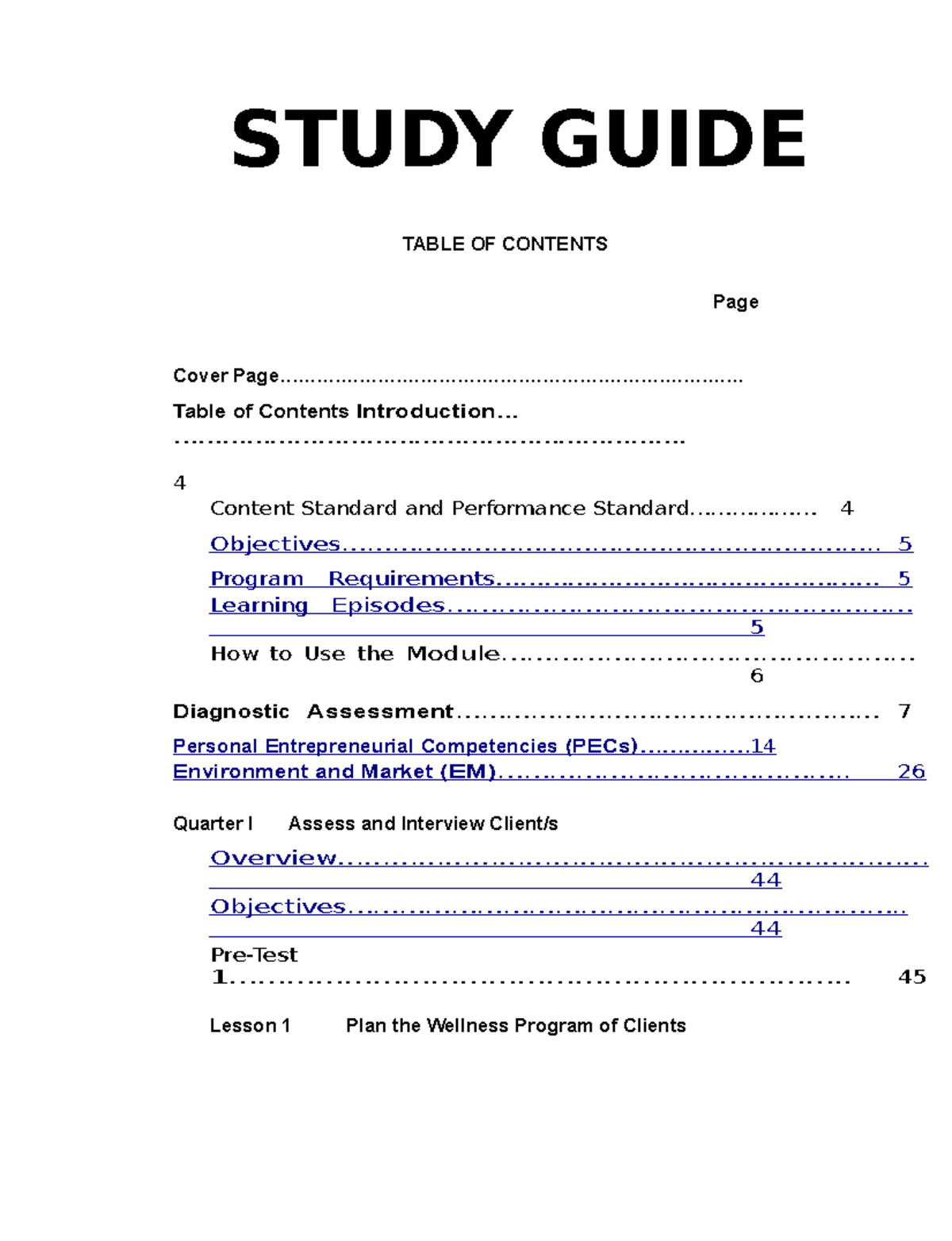 Study Guide About Wellness Massage - STUDY GUIDE TABLE OF CONTENTS Page ...