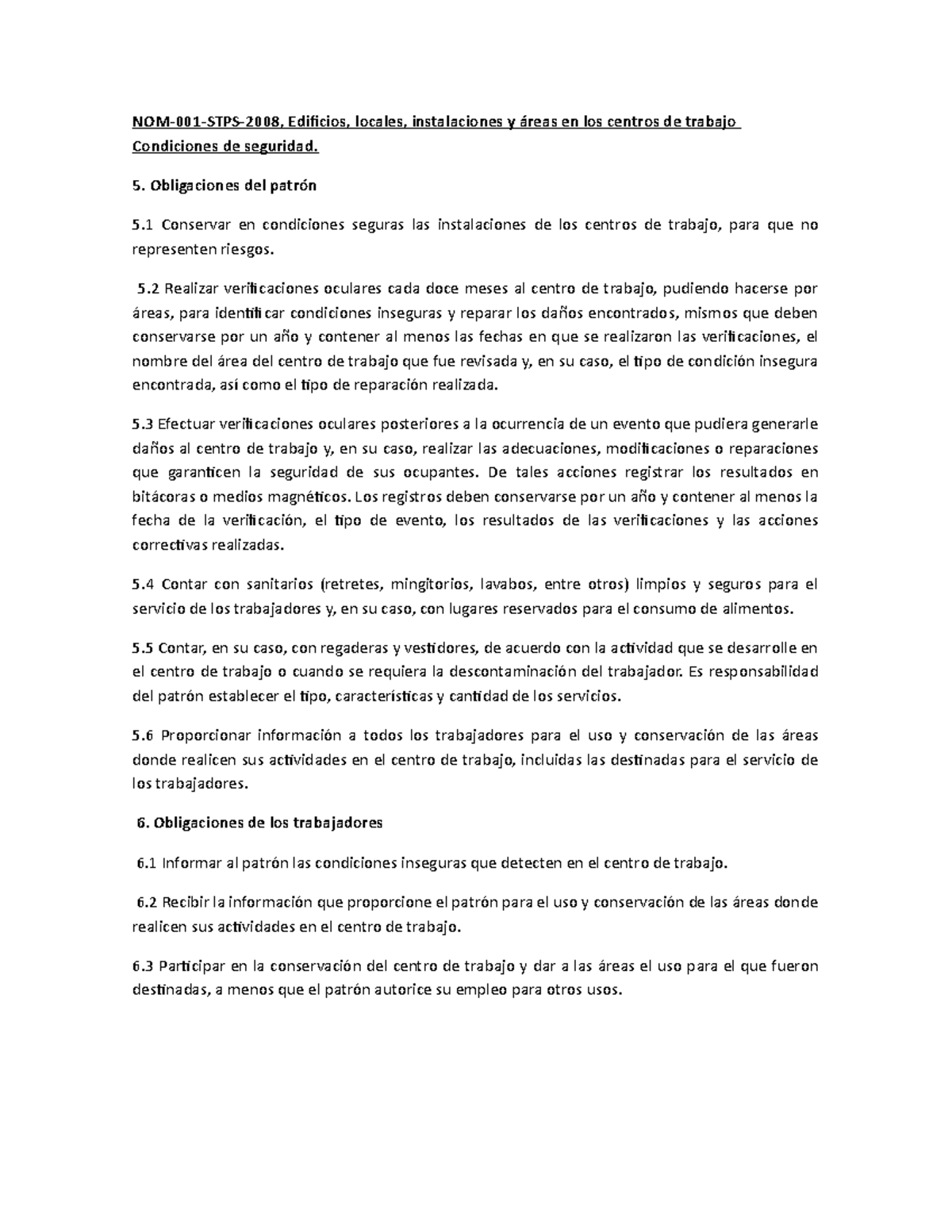 001-005 NOM STPS - practica - NOM-001-STPS-2008, Ediicios, locales ...